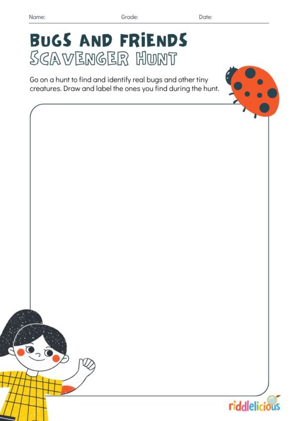 Free Bugs Scavenger Hunt Printable PDF for Kids